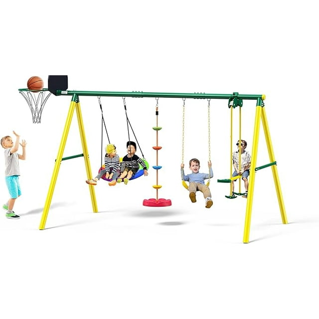 GIKPAL Outdoor Swing Set, 440lbs Adjustable Kids Swing Set 3-in-1 Heav ... GIKPAL Outdoor Swing Set, 440lbs Adjustable Kids Swing Set 3-in-1 Heav ...