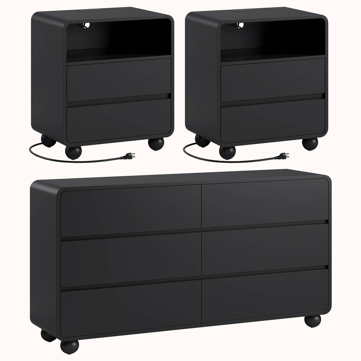 GIKPAL 3-Piece Dresser and Nightstand Sets for Bedroom, Includes 6 Dra ...