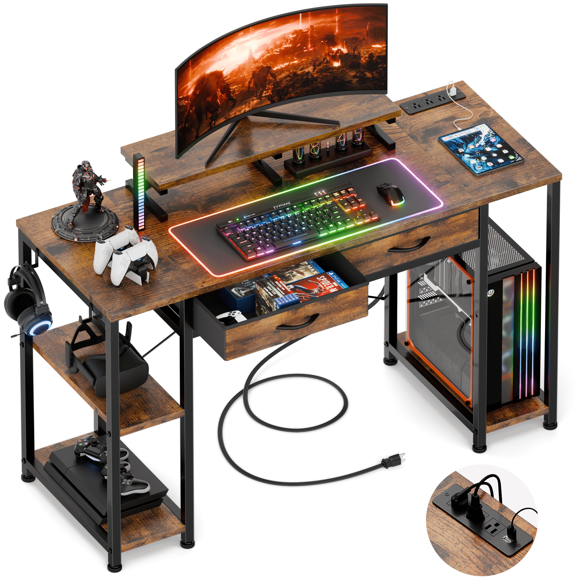 GIKPAL Computer Desk 47” Gaming Desk Home Office Desk with Drawers and ...