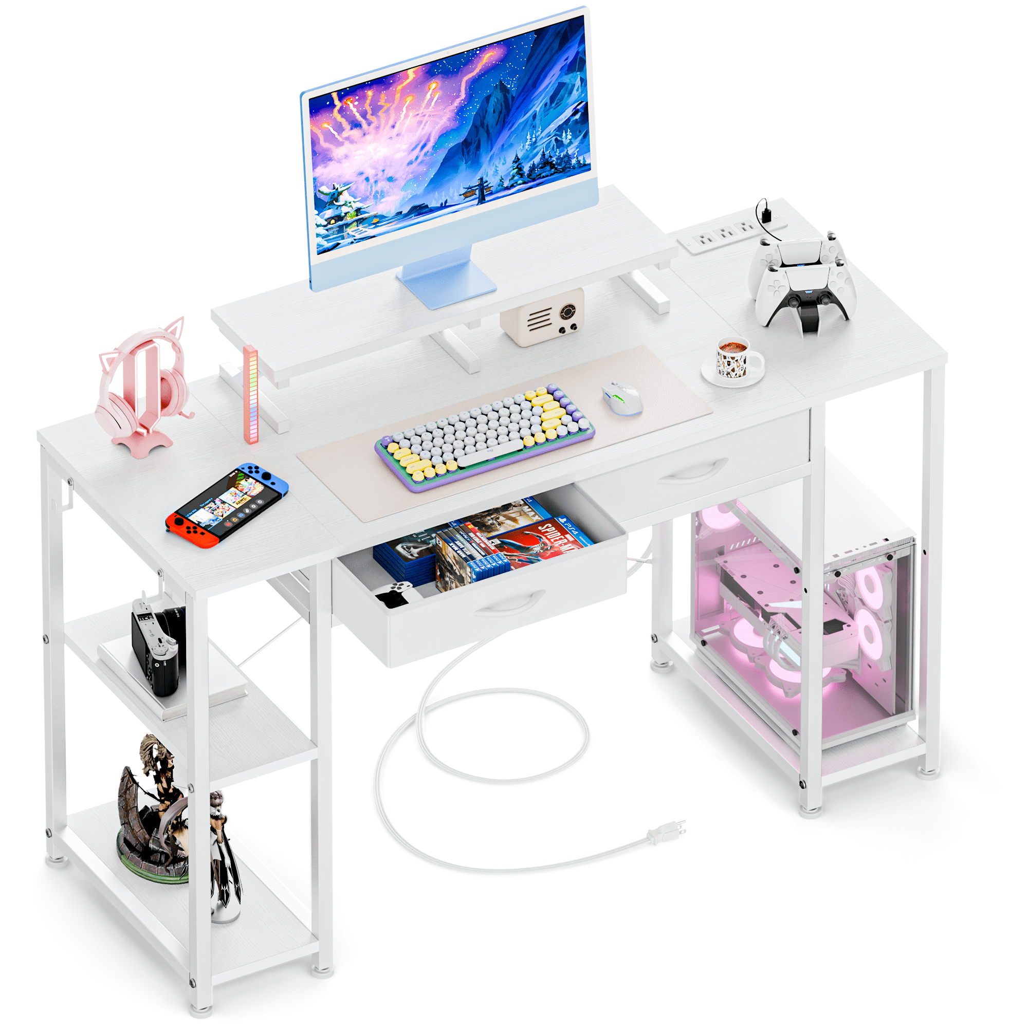GIKPAL Computer Desk with Drawers, 47" Home Office Desk with Reversibl ...