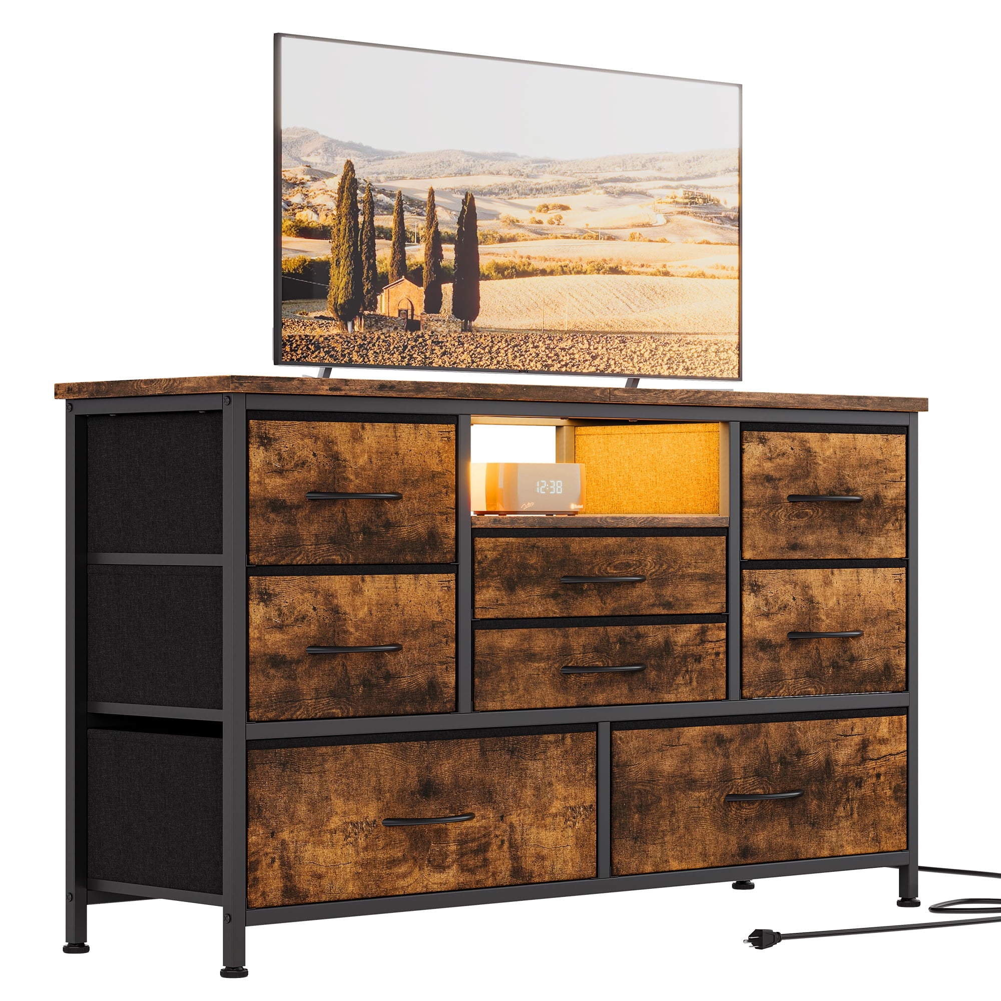 GIKPAL Dresser with Power Outlets, 8 Drawers Dresser with Side Pocket ...