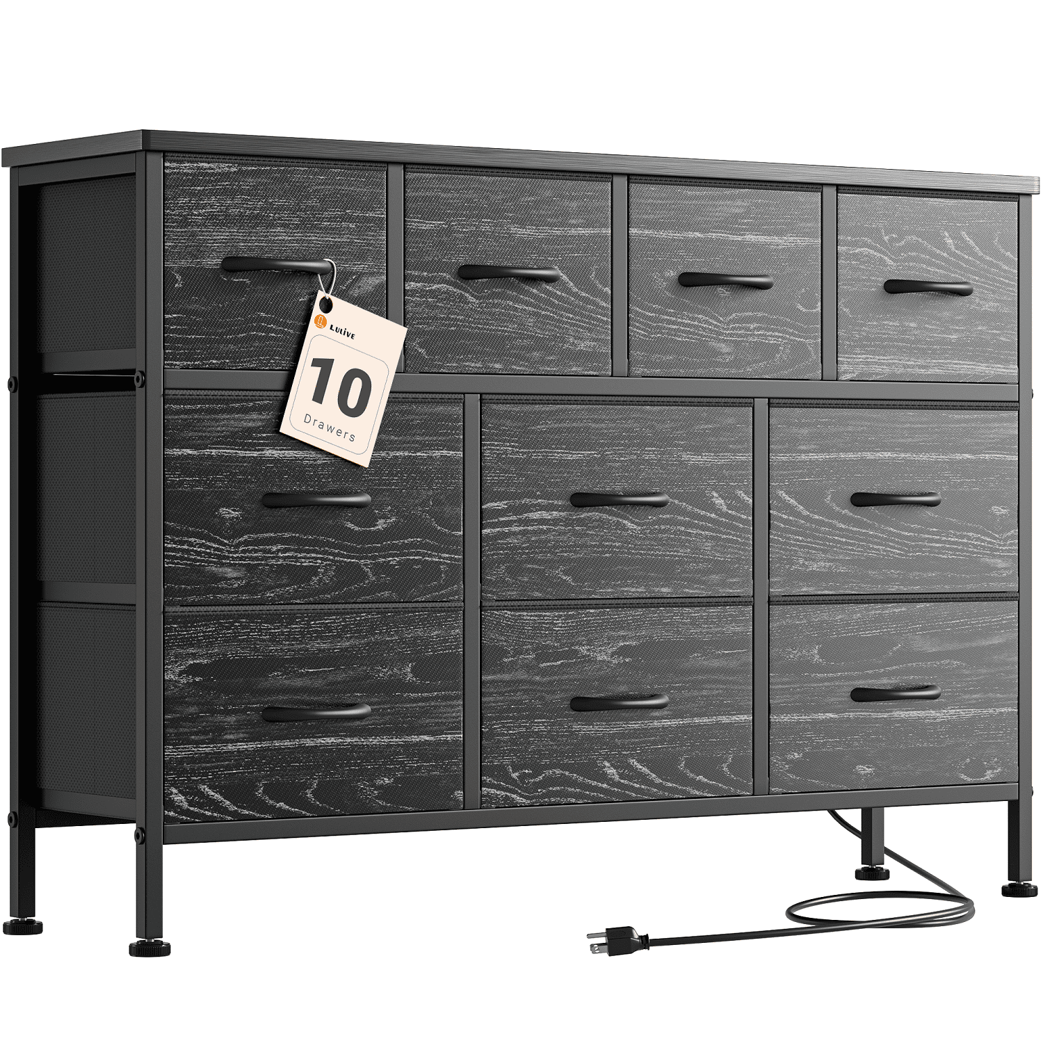 GIKPAL Dresser TV Stand, 10 Drawer Dresser for Bedroom with Power Outl ...