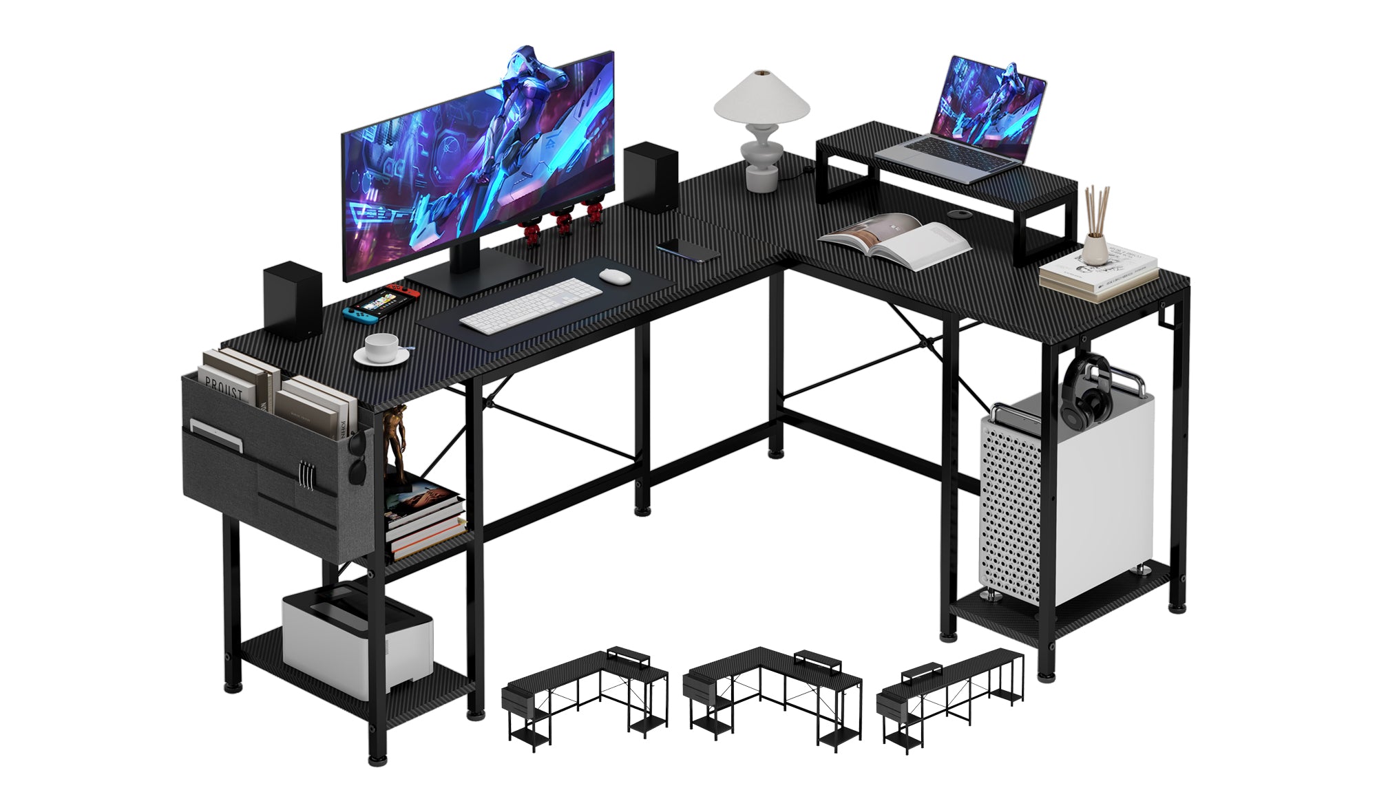 GIKPAL 59 Inch L Shaped Desk, Reversible Computer Desk with Monitor St ...