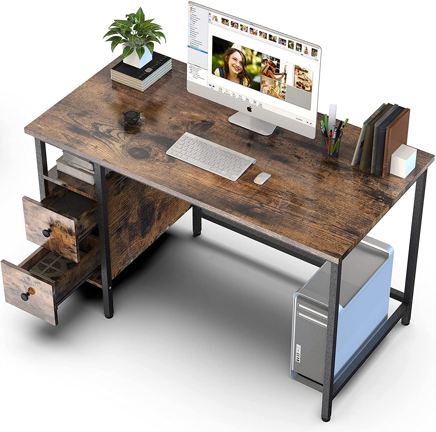 GIKPAL 47 inch Computer Desk with Storage Drawers Writing Study Table ...