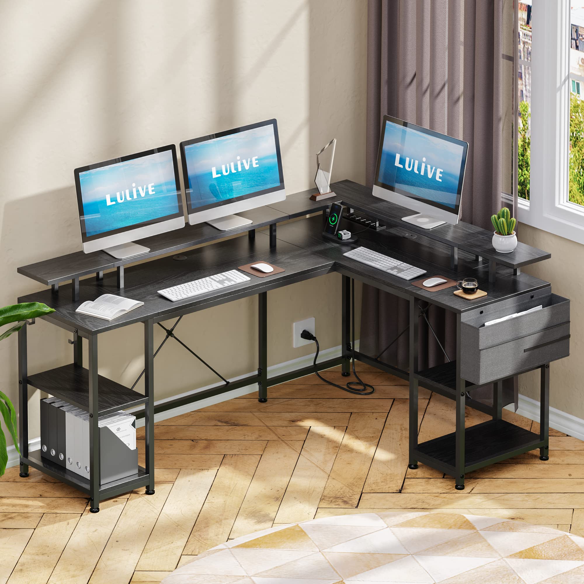 Lulive L-Shaped Gaming Desk, 95" Reversible Corner Computer Desk with ...